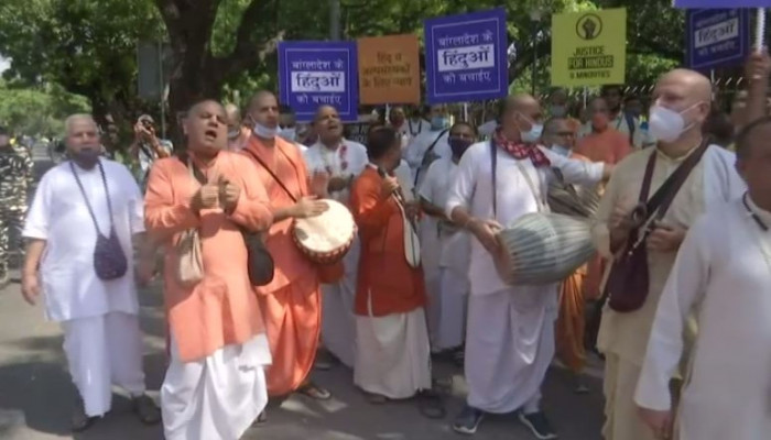 Around 700 ISKCON temples worldwide protest violence against Hindus in ...